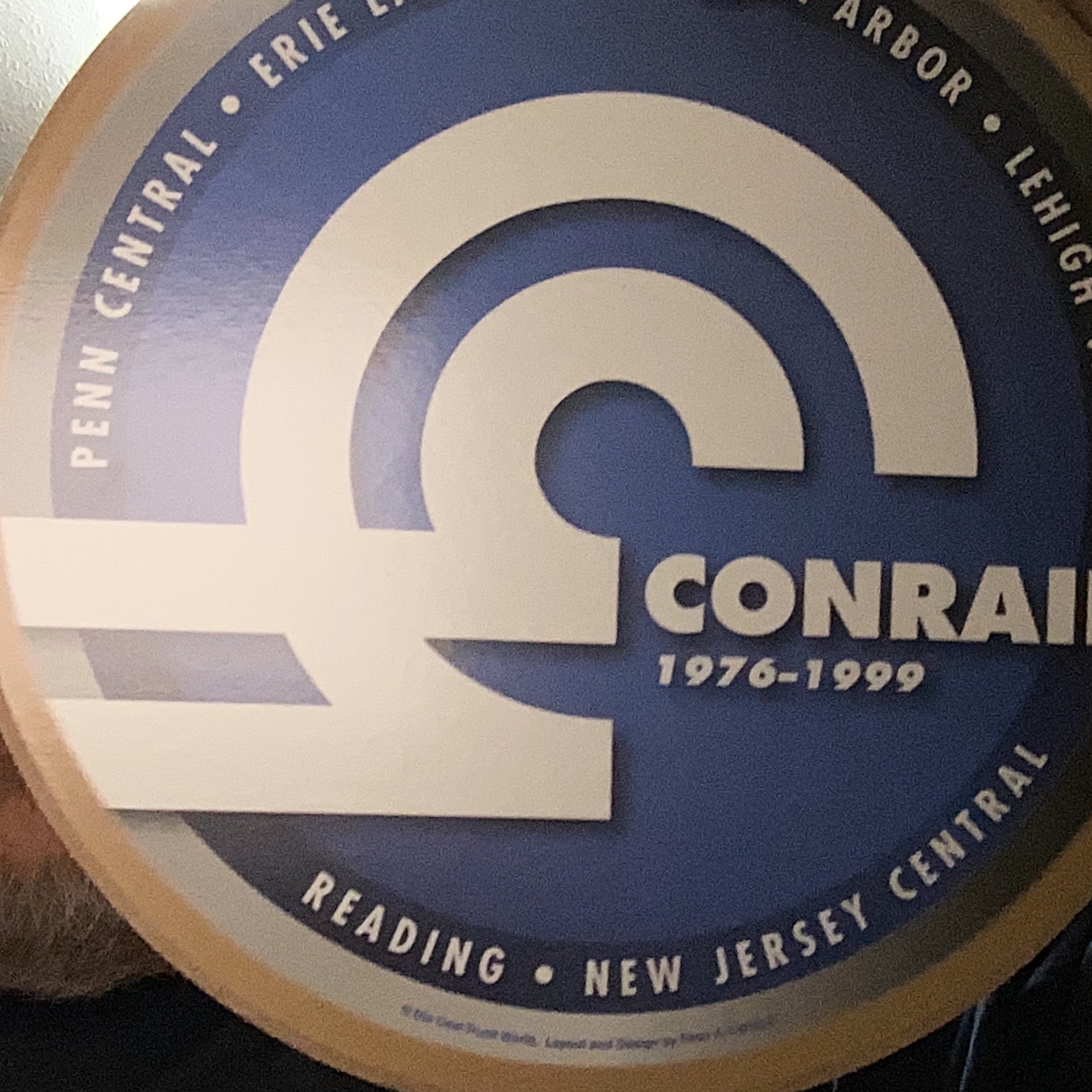 Wooden round railroad sign Conrail | Whitewater Valley Railroad